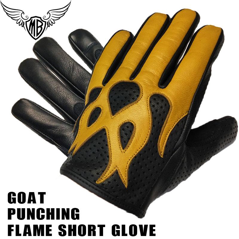 HEAVY 山羊革パンチングメッシュ フレイム ショートグローブ キャメル FLAME スマホタッチ対応 モトブルーズオリジナル サマー ...