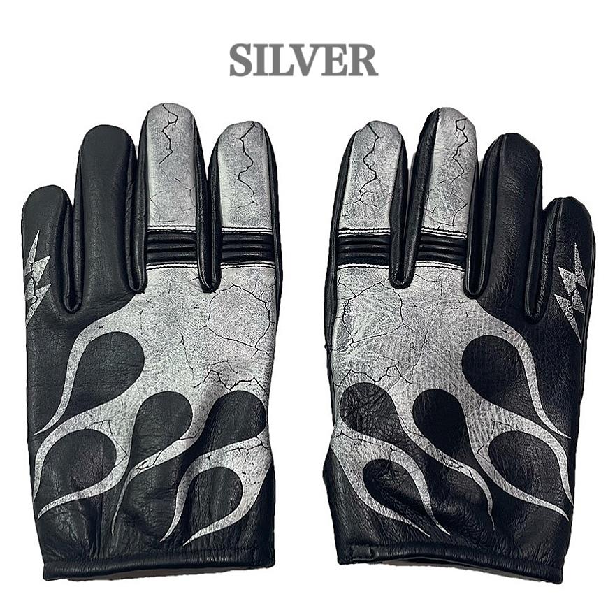 Vin＆Age 牛革 シルバーメタリックフレアーパターン ショートグローブ VG24F : モトブルーズ宝塚 - 通販 - Yahoo!ショッピング