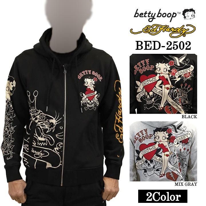 Ed Hardy Hardy×BETTY BOOP エドハーディー ベティ・ブープ コラボ 裏毛 刺繍 フルZIP パーカー (BED ...