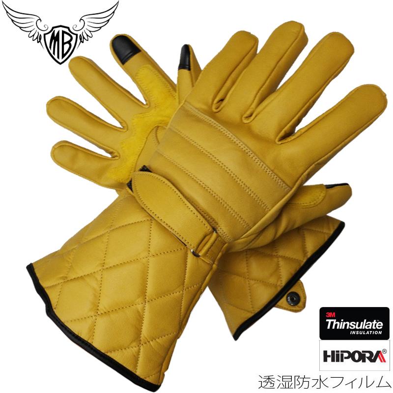 HEAVY 【送料無料】タッチパネル対応 山羊革 透湿防水ガントレット キャメル（冬用）シンサレート ダイヤステッチ ゴートスキン ライディンググローブ HGG-08W-CAM2 : モト ...