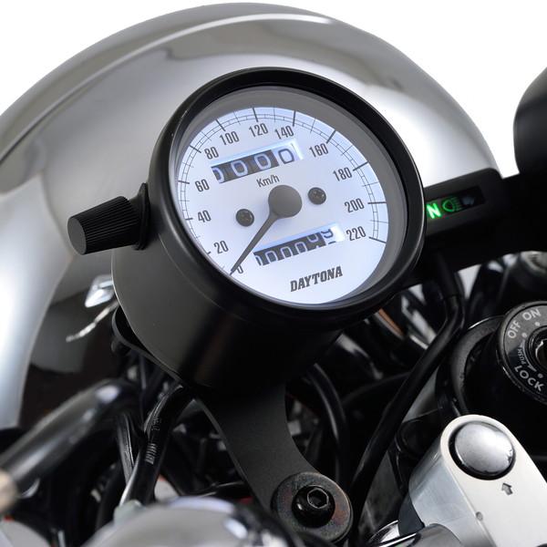 デイトナ 15625 バイク用 機械式スピードメーター φ60 ホワイトLED照明 220km/h ブラックボディ ホワイトパネル 15625 ...