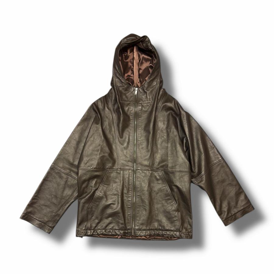参考上代242000円 未使用 STUDIO NICHOLSON Leather Zipped Hooded Parka レザージップパーカー ...