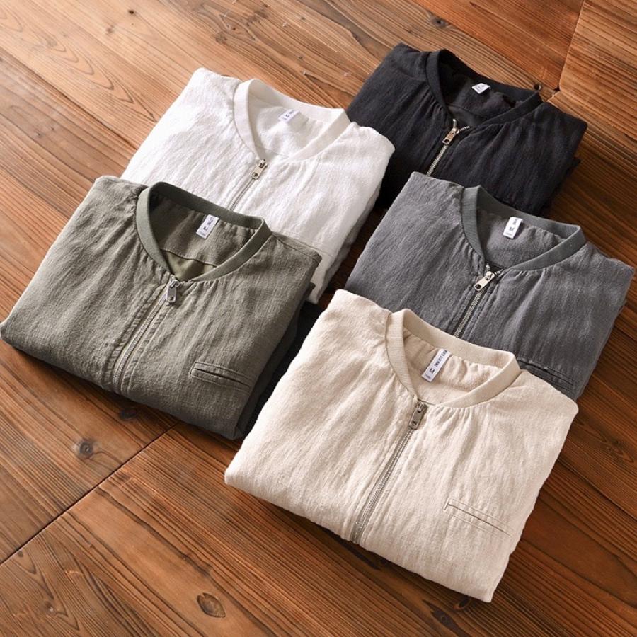 メンズ ブルゾン 無地 ジャンパー 綿麻ジャケット リネンコート 薄手