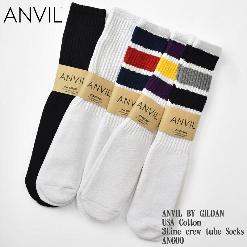 ANVIL BY GILDAN アンビル バイ ギルダン USA Cotton 3Line crew tube Socks AN600 US ...