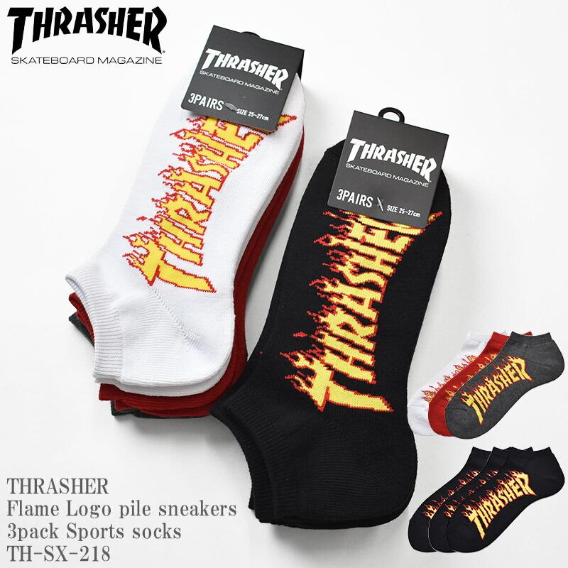 THRASHER スラッシャー Flame Logo pile sneakers 3pack Sports socks TH-SX-218 ...