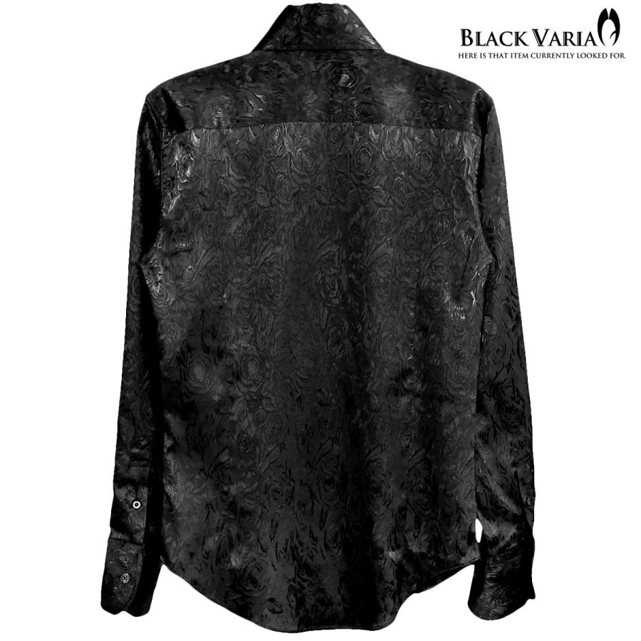 BLACK VARIA（ブラックバリア） サテンシャツ スワロフスキー釦 ドレスシャツ スキッパー 花柄 薔薇 ジャガード ボタンダウン ...