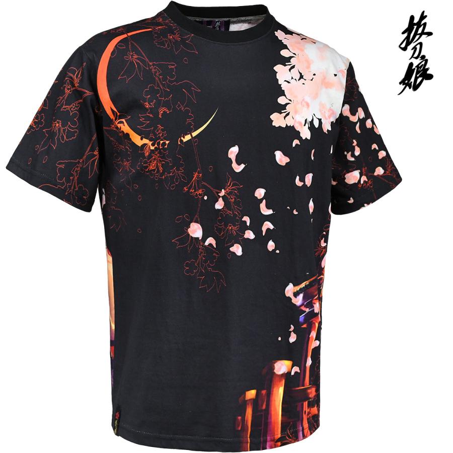 抜刀娘 ばっとうむすめ 美麗 MIREI 和柄 クルーネック 葵 妃那 半袖 Tシャツ メンズ(葵 日本刀) 232838 : BLACK ...