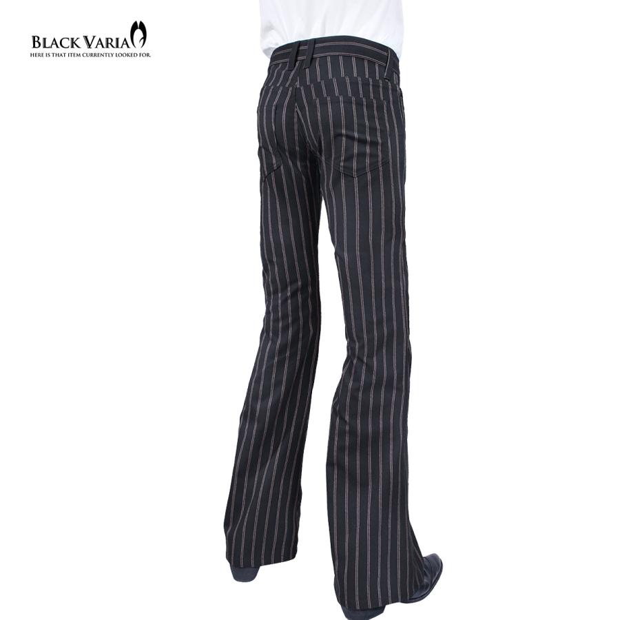 BLACK VARIA ベルボトム ストライプ柄 ブーツカット フレア ストレッチ ローライズ ボトムス パンツ パンタロン メンズ(ネイビー ...