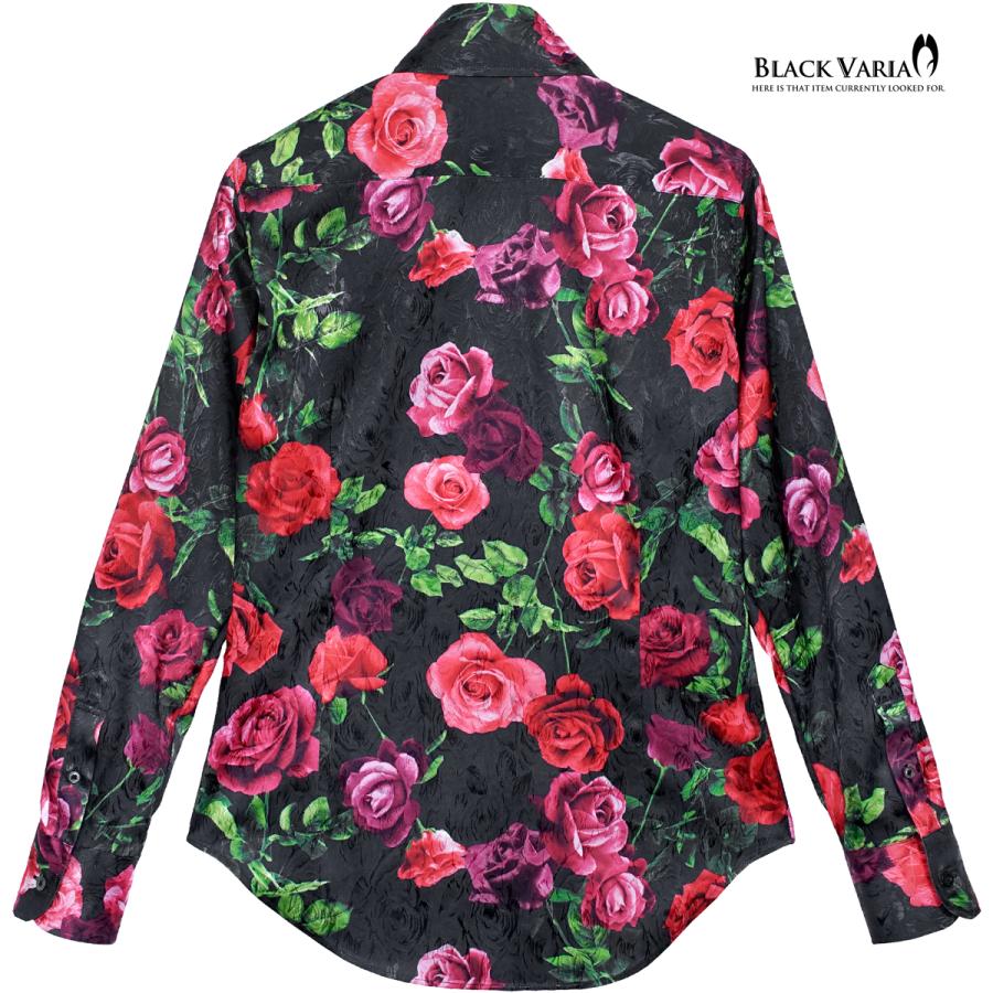 BLACK VARIA ブラックバリア サテンシャツ ドレスシャツ スキッパー 薔薇柄 ボタニカル ジャガード ボタンダウン(ホワイト白) 251105 BLACK VARIA（ブラックバリア） サテンシャツ ドレスシャツ スキッパー
