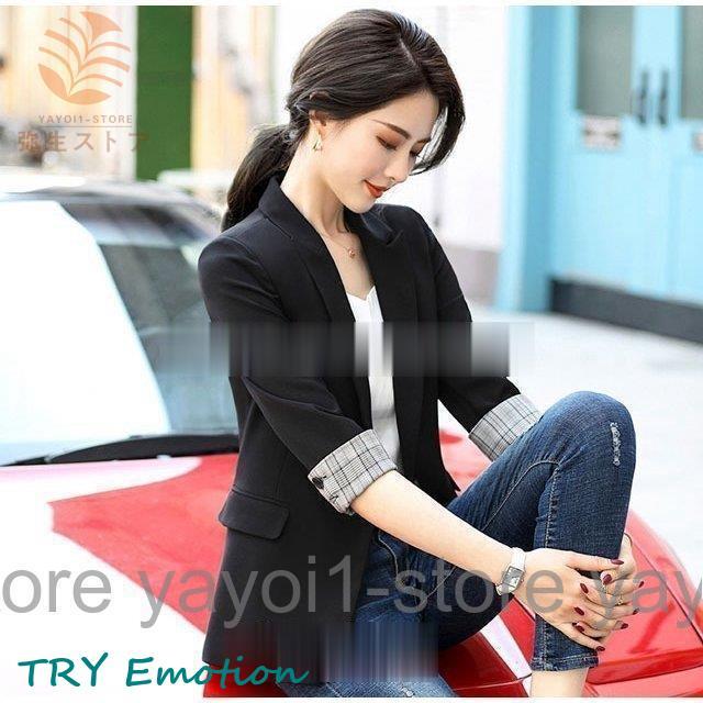 夏ジャケットレディース7分袖テーラードジャケットグレージャケット大きいサイズサマージャケットブラック黒袖チェック柄お洒落通勤OL30代40代 :yy240307-three191:TRY ...