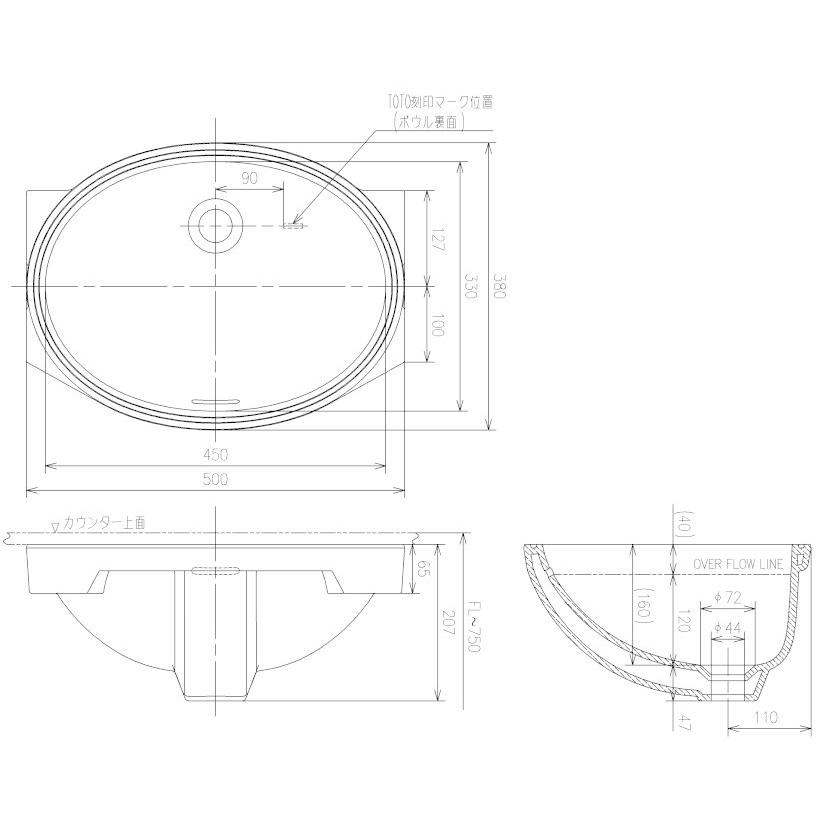 TOTO ※品番： L531 / TOTO：アンダーカウンター式洗面器 【陶器部分のみ※取付金具などは別途です！】楕円形 送料無料 : MSI - 通販 - Yahoo!ショッピング