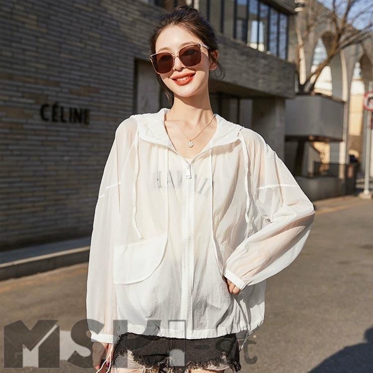 UVカット パーカー シアー 透け感 トップス レディース シアーブルゾン シアーパーカー UVパーカー シアートップス 長袖 涼しい 軽い 薄手 フ : MSK1ストア - 通販 ...