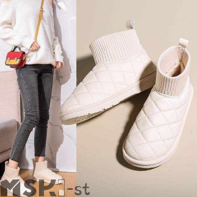 ムートンブーツ 暖かい ソックスブーツ 歩きやすい 防水 きれいめ 防寒ブーツ 冬 靴 シューズ 秋 シンプル 疲れない レディース : MSK1ストア - 通販 - Yahoo!ショッピング