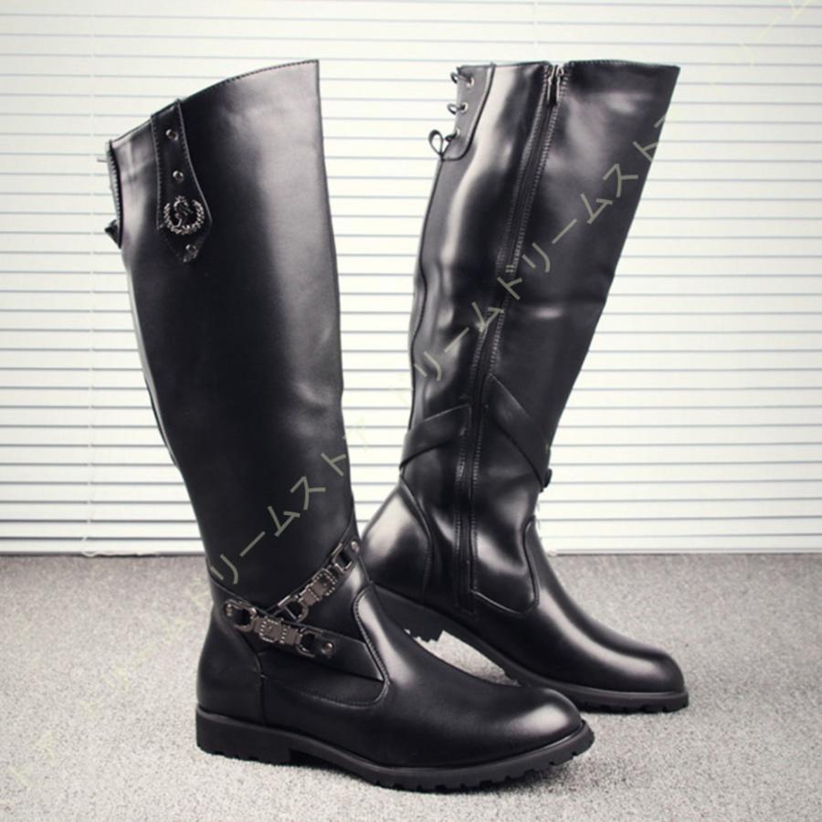 メンズ ブーツ メンズブーツ エンジニアブーツ ロングブーツ バック紐 サイドジッパー ライディングブーツ バイク用ブーツ ベルト 革靴 防寒 メンズシューズ 男 ...