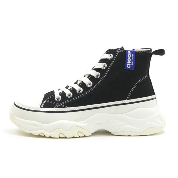 CHOOP シュープ ハイカット 厚底スニーカー 軽量 レディース ガールズ BLACK OFFWHITE サイドジップ チャック ジッパー 通学 体育 白底 無地 CP-009 : M ...