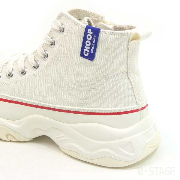 CHOOP シュープ ハイカット 厚底スニーカー 軽量 レディース ガールズ BLACK OFFWHITE サイドジップ チャック ジッパー 通学 体育 白底 無地 CP-009 : M ...