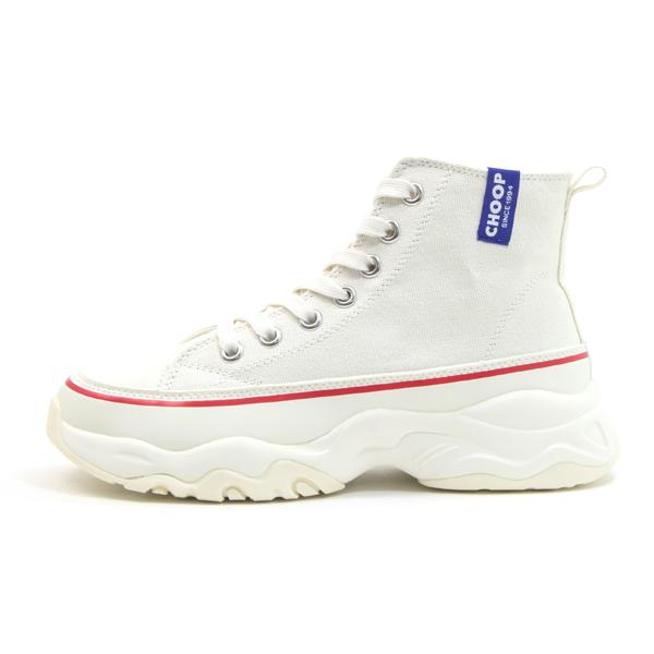 CHOOP シュープ ハイカット 厚底スニーカー 軽量 レディース ガールズ BLACK OFFWHITE サイドジップ チャック ジッパー 通学 体育 白底 無地 CP-009 : M ...