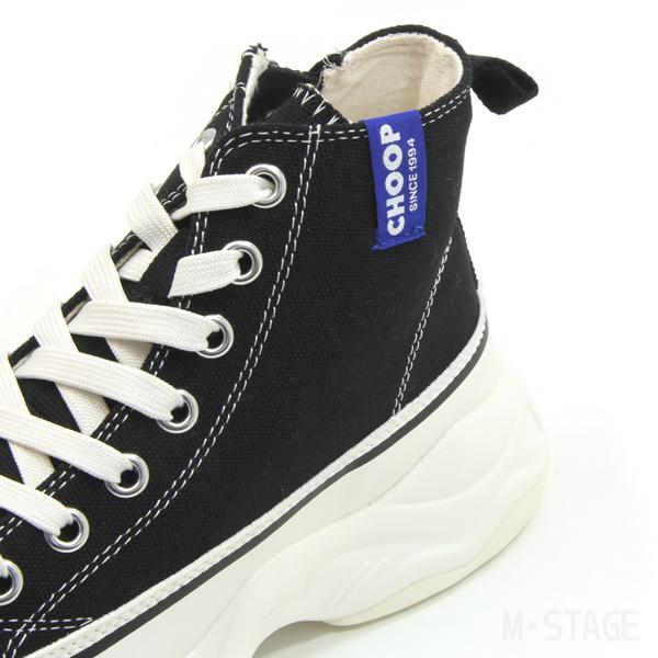 CHOOP シュープ ハイカット 厚底スニーカー 軽量 レディース ガールズ BLACK OFFWHITE サイドジップ チャック ジッパー 通学 体育 白底 無地 CP-009 : M ...