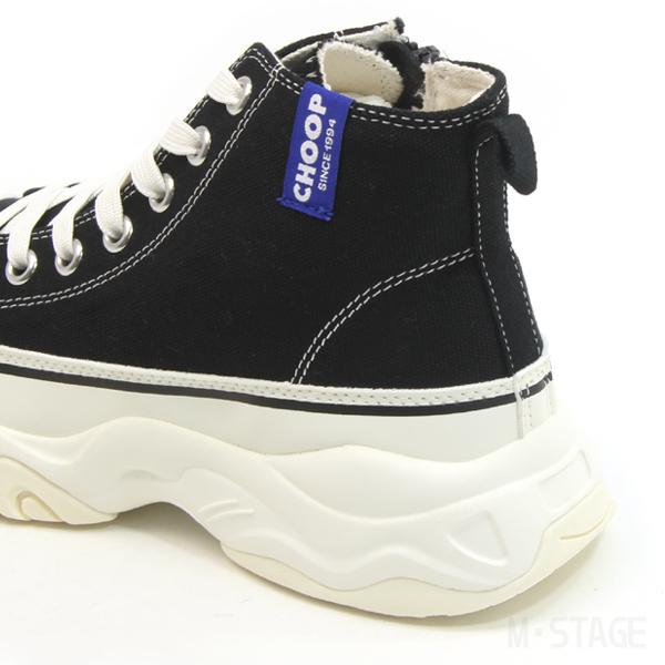 CHOOP シュープ ハイカット 厚底スニーカー 軽量 レディース ガールズ BLACK OFFWHITE サイドジップ チャック ジッパー 通学 体育 白底 無地 CP-009 : M ...