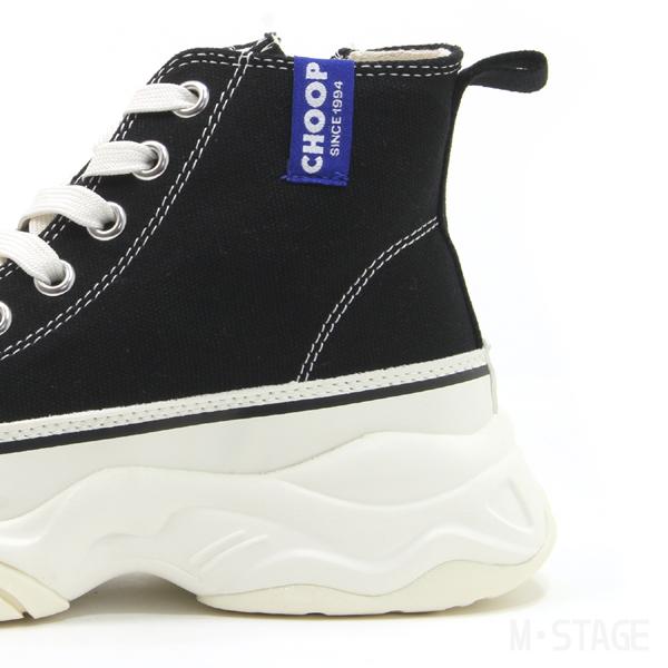 CHOOP シュープ ハイカット 厚底スニーカー 軽量 レディース ガールズ BLACK OFFWHITE サイドジップ チャック ジッパー 通学 体育 白底 無地 CP-009 : M ...