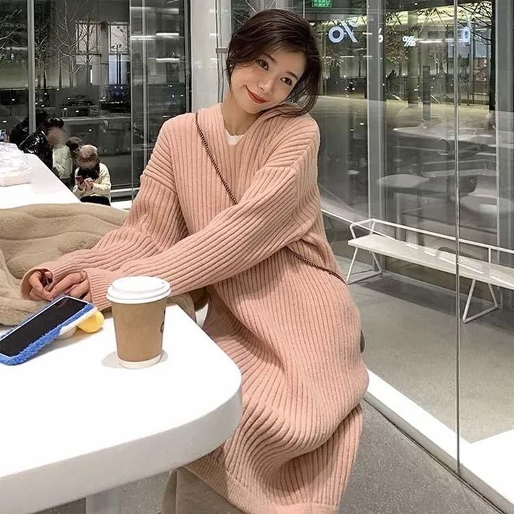 レディース ロングワンピース ロング ニット 秋冬 春 vネック ワンピース 長袖 無地 フード付き 大きいサイズ ゆったり プルオーバー ニットワン : ikawa554245 : エムエス ...