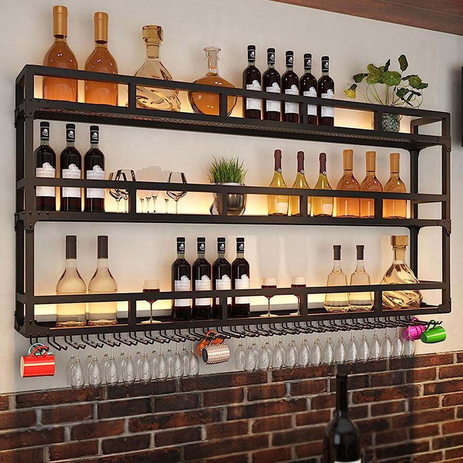 ワインラック 壁掛け式 ワイングラスラック ウォールワインシェルフ ライト付き シャンパンディスプレイ収納ラック キッチンダイニングルームバーデコのために、 : MUMEI LIFE - 通販 ...