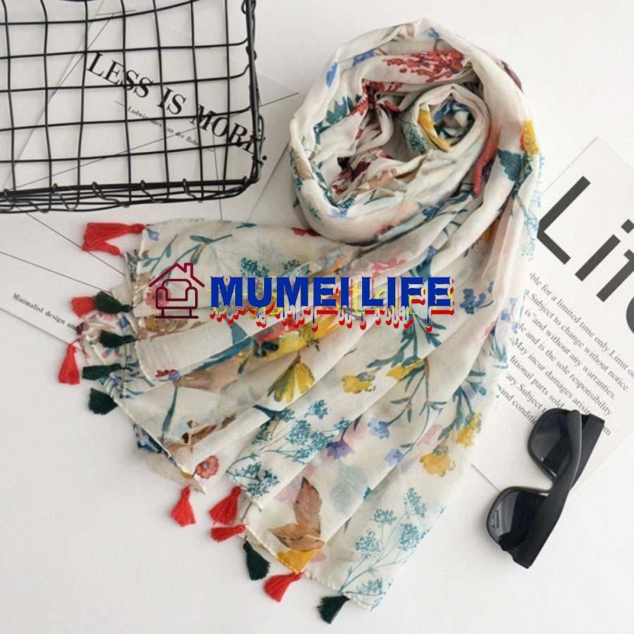 花柄ストール スカーフ フリンジ uv レディース 大判 シルク 花柄 エレガント 春 春夏 秋 uvカット ショール マフラー 日よけ 紫外線 : MUMEI LIFE - 通販 ...