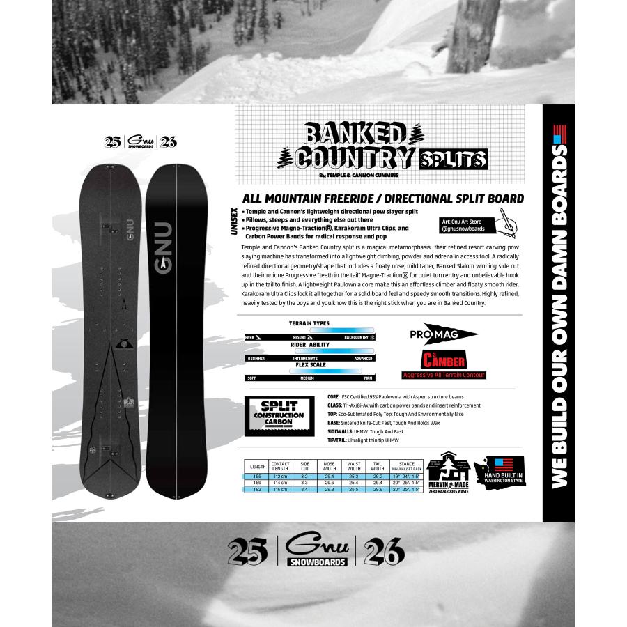 早期購入 GNU グヌー スノーボード 板 メンズ BANKED COUNTRY SPLIT スプリット 25-26モデル MM A31 : ムラサキスポーツ - 通販 - Yahoo!ショッピング