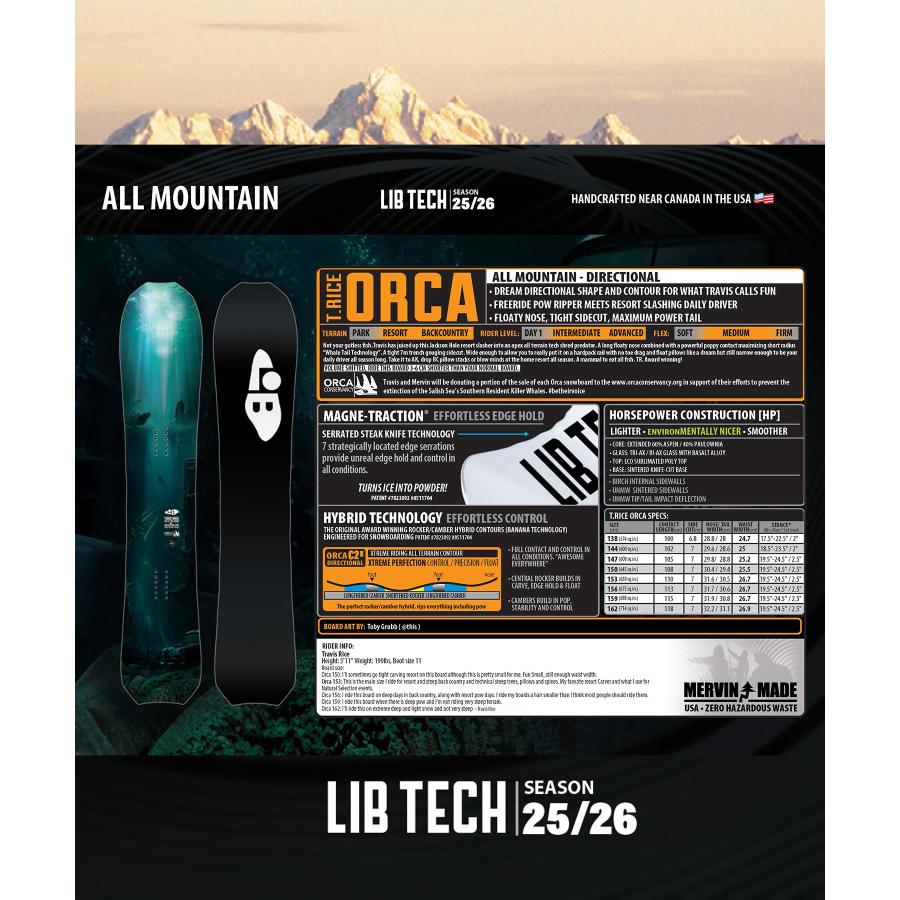 LIB TECH（リブテック） 【2526】LIBTECH スノーボード 板 ユニセックス T.RICE ORCA トラビス・ライス 25-26モデル MM A31 : ムラサキスポーツ ...