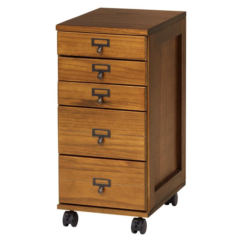 HAGiHARA チェスト 5段 多段チェスト ブラウン A4 書類収納 キャスター付 サイドテーブル ワゴン 木目調 アンティーク風金具 ネームプレート 天然木 : 村田家具 Yahoo!店 ...