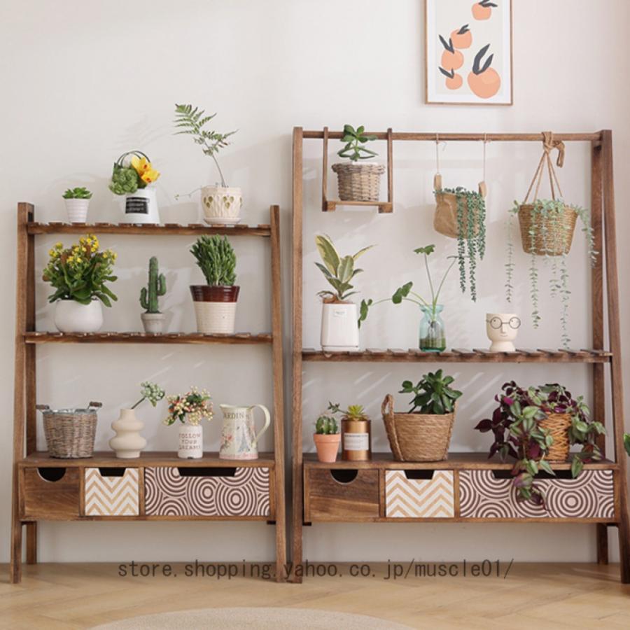 フラワースタンド 屋外 室内 3段 木製 プランタースタンド 大型 階段 花台 スツール 長方形 横長 頑丈 ガーデンラック 玄関 ベランダ アンティーク シンプル :ww3-wp5 ...