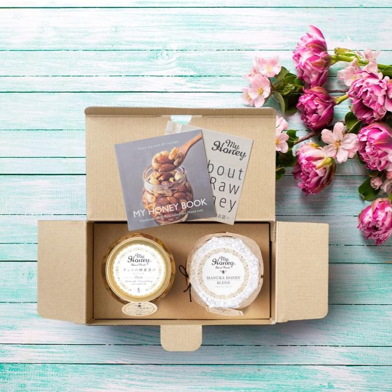 【MYHONEY公式】はちみつ ナッツの蜂蜜漬けエトワールL(200g)+マヌカハニーブレンド(200g)【MGO30+相当】/ナチュラルクラフトボックス(M)+熨斗【3営業日】 :g-na ...