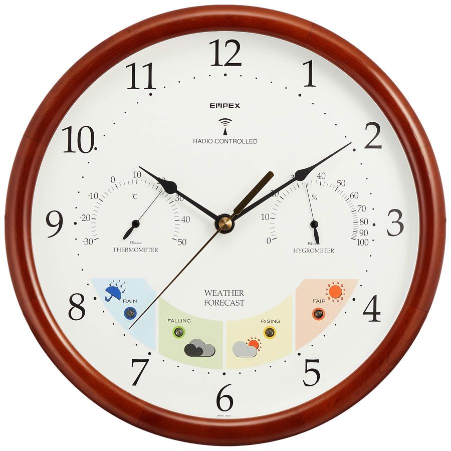 EMPEX (エンペックス) 気象計 温度湿度計 ウェザーパル電波時計 天気予報機能付き 壁掛け用 日本製 ブラウン BW-873 27x27x5.4 : My Rainbow - 通販 ...