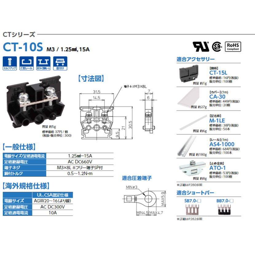 東洋技研 【 CT-10S 】CTシリーズ 端子台 / レール取付型 セルフアップ式 一般端子台【1個単位】 : エヌデンサービス - 通販 ...