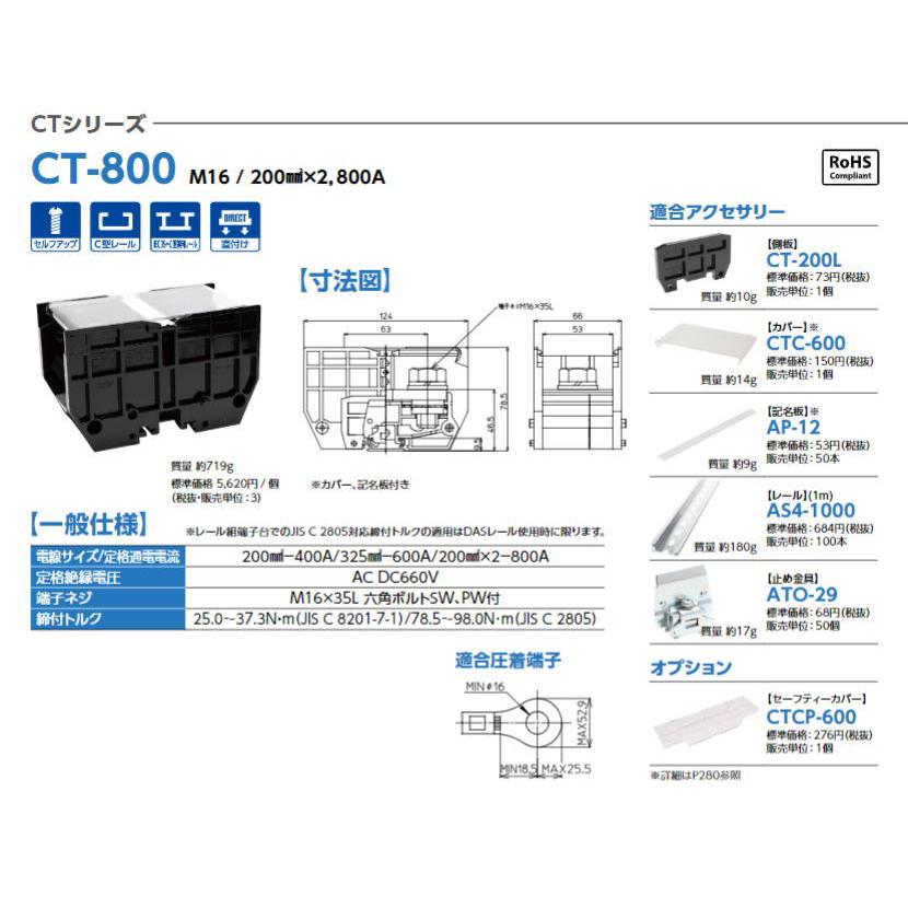 東洋技研 【 CT-800 】CTシリーズ 端子台 / レール取付型 セルフアップ式 一般端子台【1個単位】 : エヌデンサービス - 通販 ...