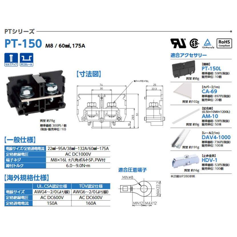 東洋技研 【 PT-150 】PTシリーズ 端子台 / レール取付型 セルフアップ式 一般端子台【1個単位】 : エヌデンサービス - 通販 ...