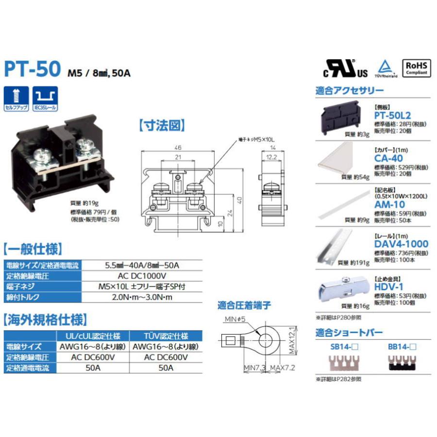 東洋技研 【 PT-50 】PTシリーズ 端子台 / レール取付型 セルフアップ式 一般端子台【1個単位】 : エヌデンサービス - 通販 - Yahoo!ショッピング
