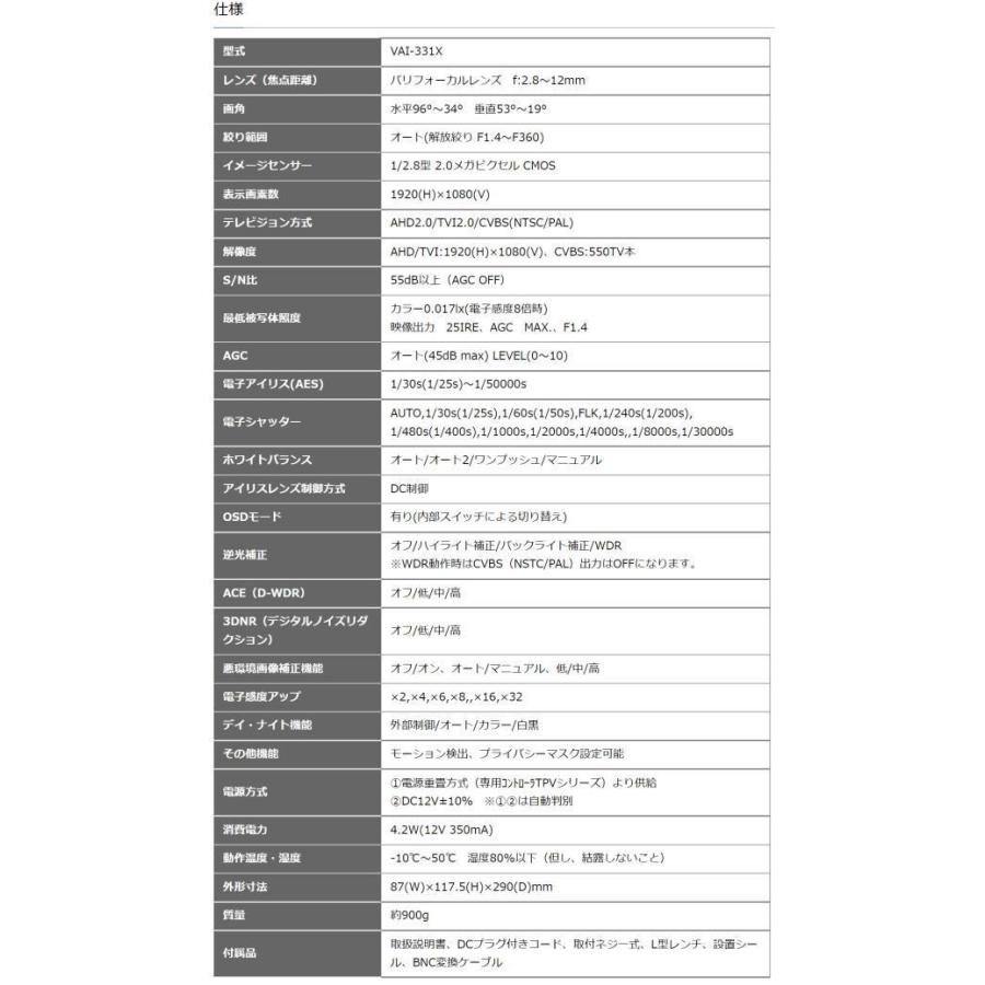 ビデオセンシング【 VAI-331X 】バレット型マルチモード屋外用赤外線カメラ : エヌデンサービス - 通販 - Yahoo!ショッピング