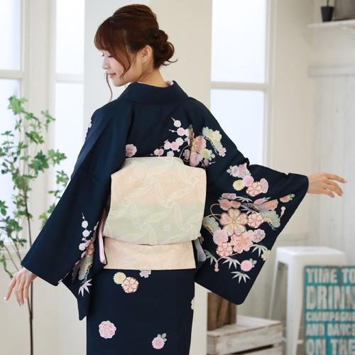 レンタル 訪問着 19点フルコーディネートレンタルセット「濃紺地に牡丹