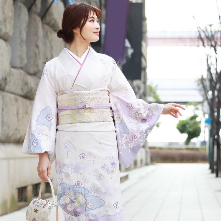レンタル 訪問着 19点フルコーディネートレンタルセット「紫ぼかし生成
