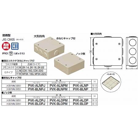 PVK-BLNPJ 未来工業 PVKボックス(防水タイプ)大形四角・深型(おねじキャップ付)ベージュ : タロトデンキ - 通販 - Yahoo!ショッピング