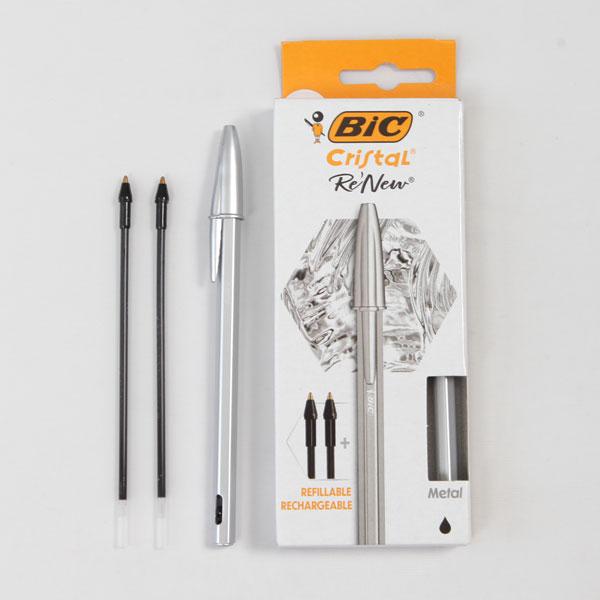 サンスター文具 BICジャパン BIC JAPAN キャップ式 油性ボールペン クリスタル Re'New 1.0mm 黒1+2 CRBLK-3P 替芯2本 リフィラブルで繰り返し使える 本体は ...