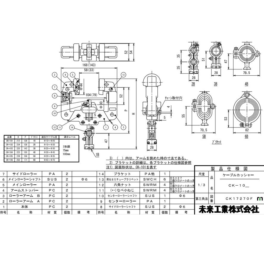 未来工業 CK-101 ケーブルカッシャー I形鋼用 ミライ RoHS対応 シングルローラー 100型 75・100mm用 吊り数 1 (送料区分：A) : プロ工具.comヤフー店 - 通販 ...