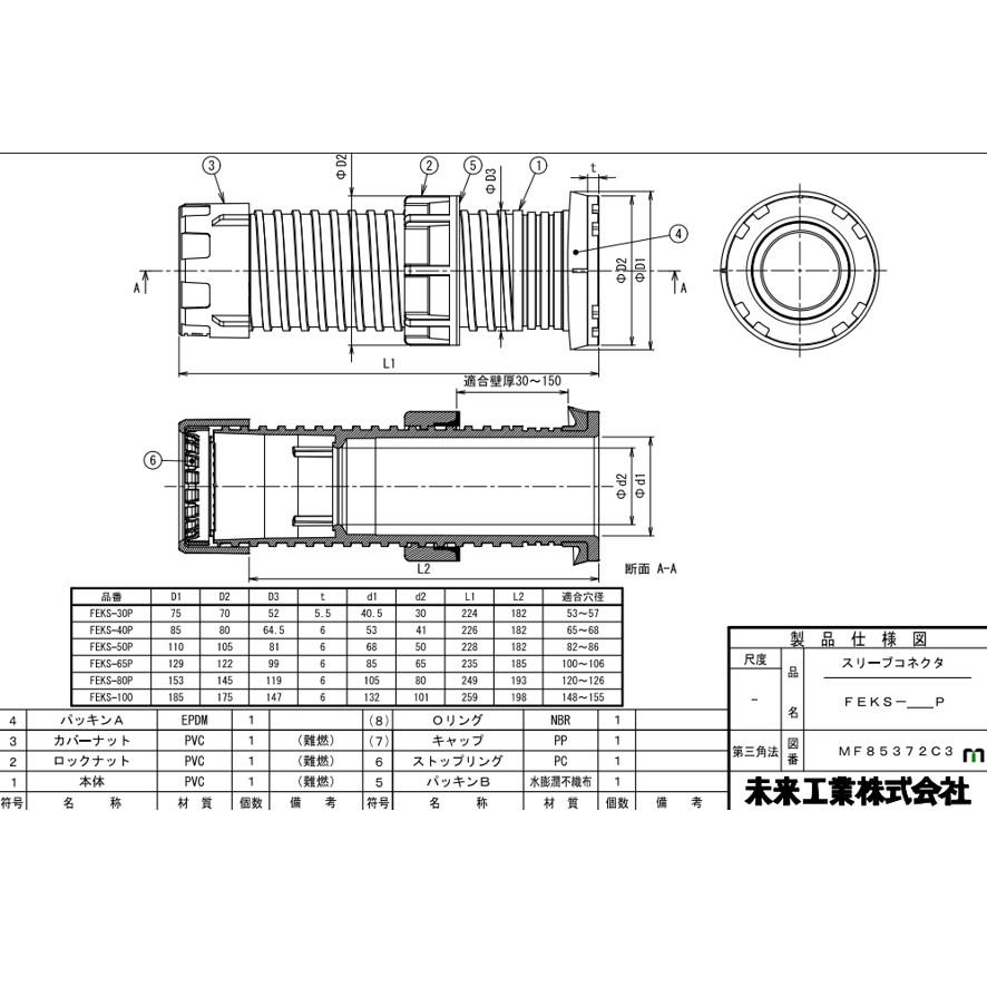 未来工業 スリーブコネクタ 防水パッキン付 FEKS-30P ミライ (送料区分：A) : プロ工具.comヤフー店 - 通販 - Yahoo!ショッピング