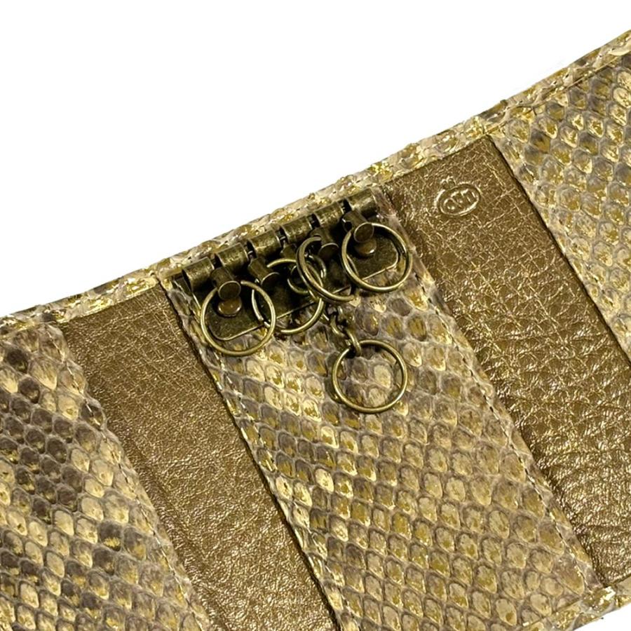 キーケース 5連 三つ折り メンズ レディース 本革 パイソン リーフ