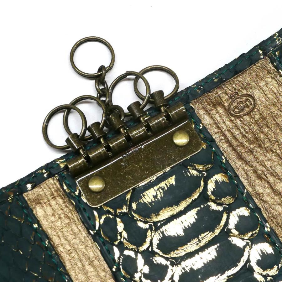 キーケース キーホルダー ダイヤモンド パイソン革 ヘビ革 牛革 5連金具 リーフグリーン キーケース キーホルダー ダイヤモンド パイソン革 ヘビ革 牛革 5連