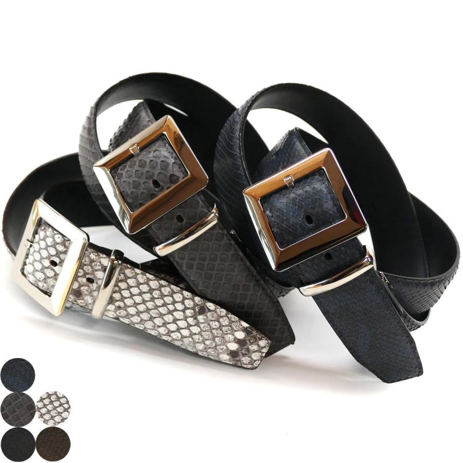 ベルト レザーベルト 4cm幅 スクエアー 四角 バックル パイソン革 ヘビ