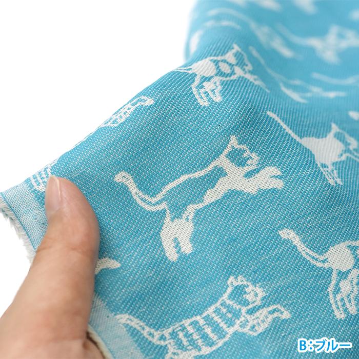 播州織二重織ジャガード ネコ柄 カラージャガード 二重織 猫柄 ネコ 猫 ジャガード 播州織 ハンカチ 国産 カラー 生地 布 数量3(30cm)から10cm単位 6413 : 手芸・生地 ...