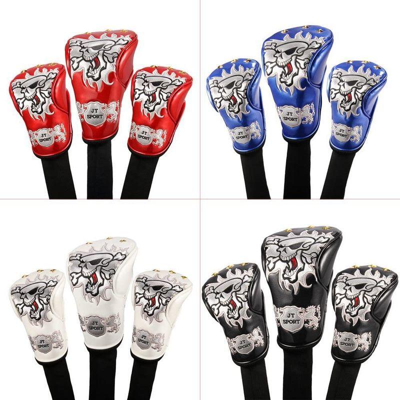 SelectPlaza 高級pu革ドライバー/ウッド用 FW ヘッドカバー3点セットスカル模様刺繍入防水仕様変換ダグ付き セレクトプラザ ( :20221123102401-01520 ...