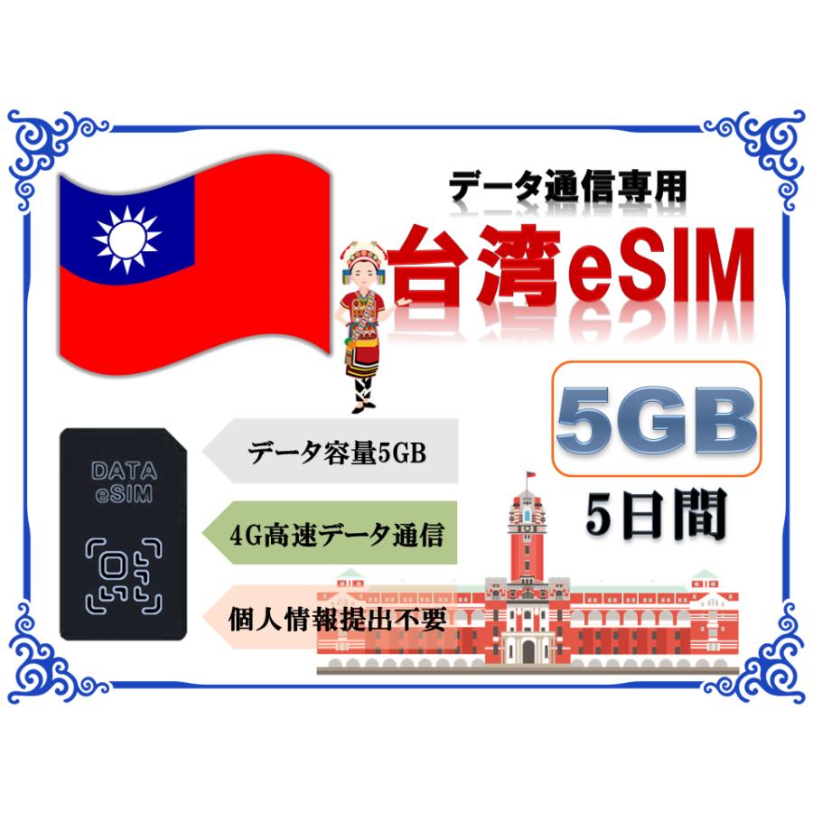 台湾eSIM 海外eSIM SIMカード データ容量5GB 5日間 4G/LTE データ通信のみ可能 プリペイドeSIM テザリング可能 海外旅行/出張 : Nalati - 通販 ...